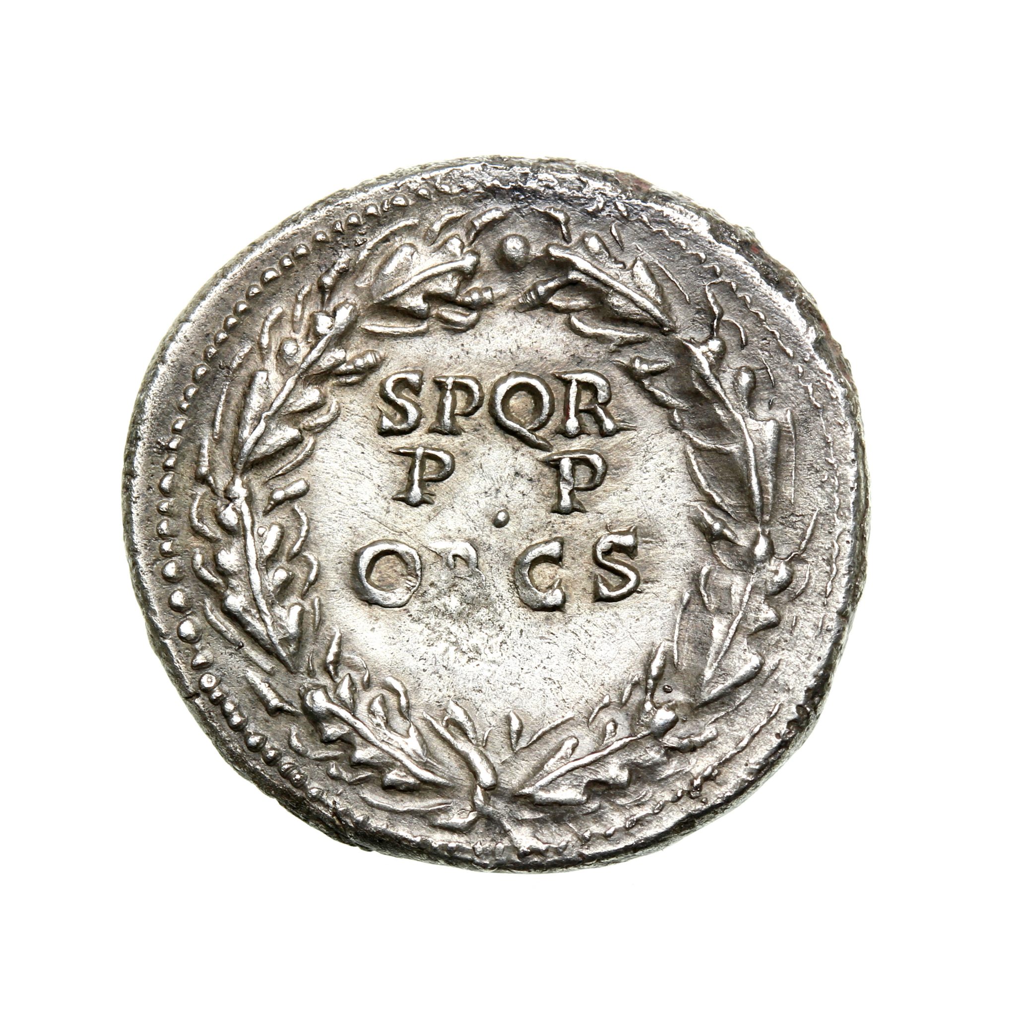 Claudius 41-54AD Silver Denarius SPQR PP OBCS within wreath, Rome The ...