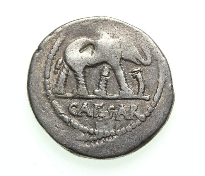 Julius Caesar 49-44BC Silver Denarius Elephant/ Priestly impements ...