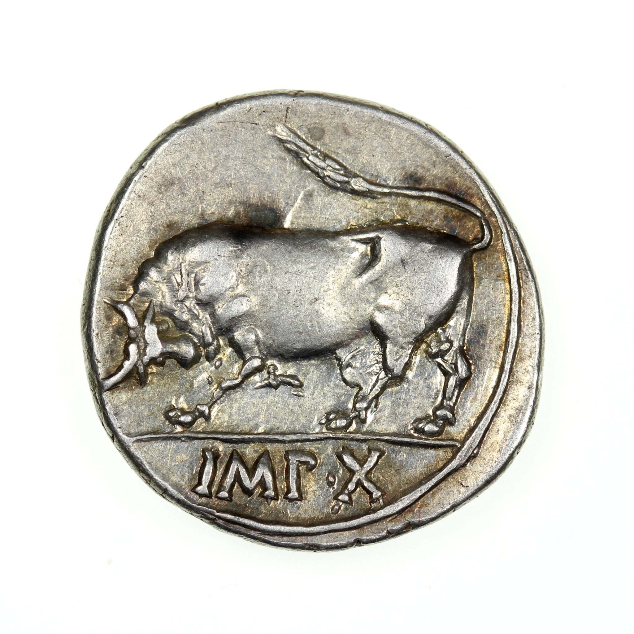 Augustus 27BC-14AD Silver Denarius Butting Bull left Exceptional ...