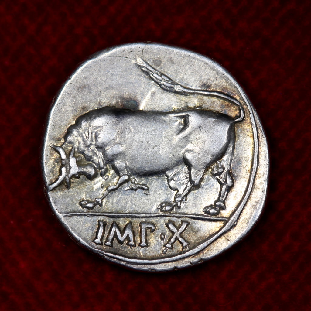 Augustus 27BC-14AD Silver Denarius Butting Bull left Exceptional ...