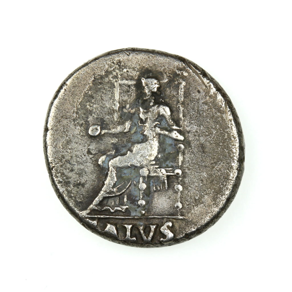 Nero 54-68AD Silver Denarius The Twelve Caesars Salus enthroned left ...