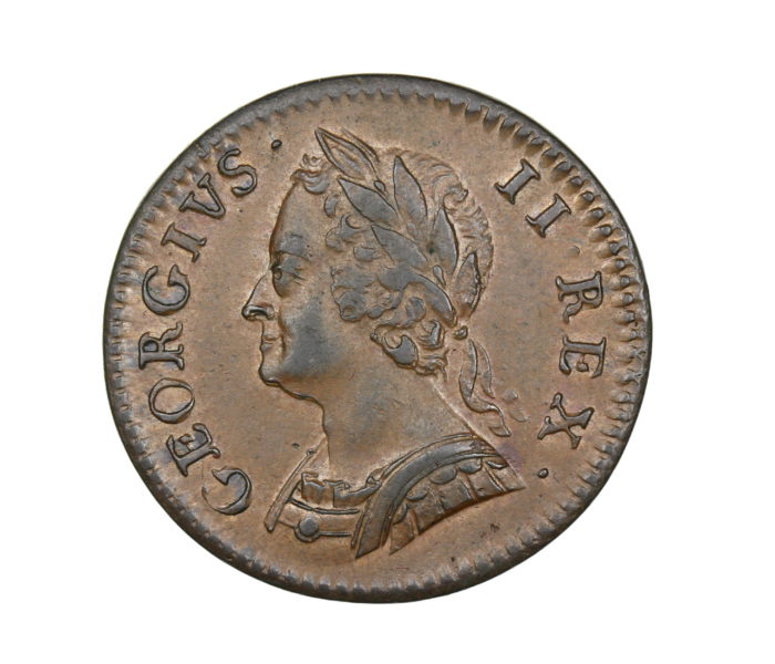 George II AD 1727-1760 Copper Farthing AD 1754 - Silbury Coins ...