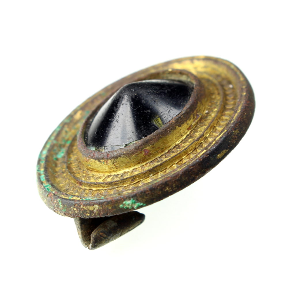 Roman Gold Gilt Bronze Centre Boss Brooch inset with conical black ...