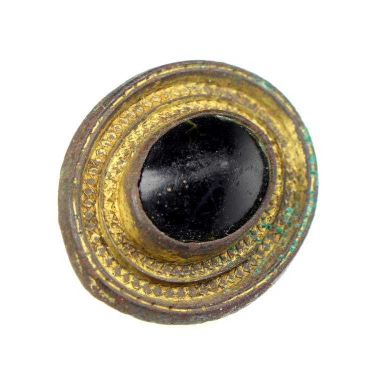 Roman Gold Gilt Bronze Centre Boss Brooch inset with conical black ...