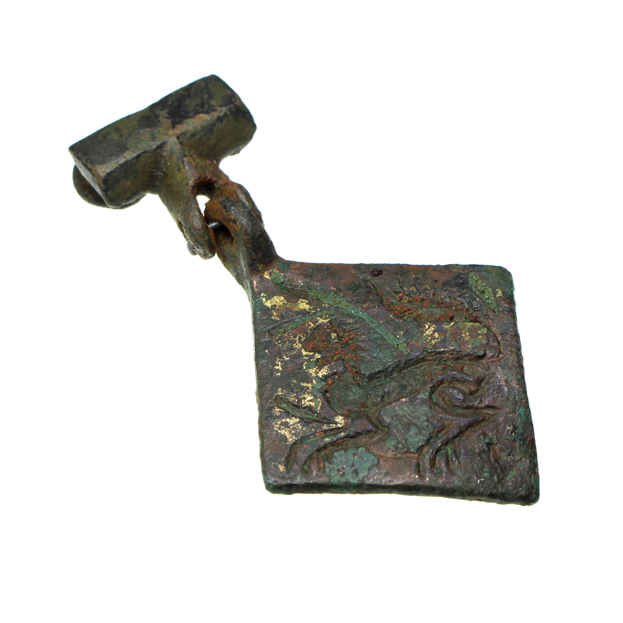 Medieval Bronze Enamelled Heraldic Pendant & Hanger Depicting Gryphon ...
