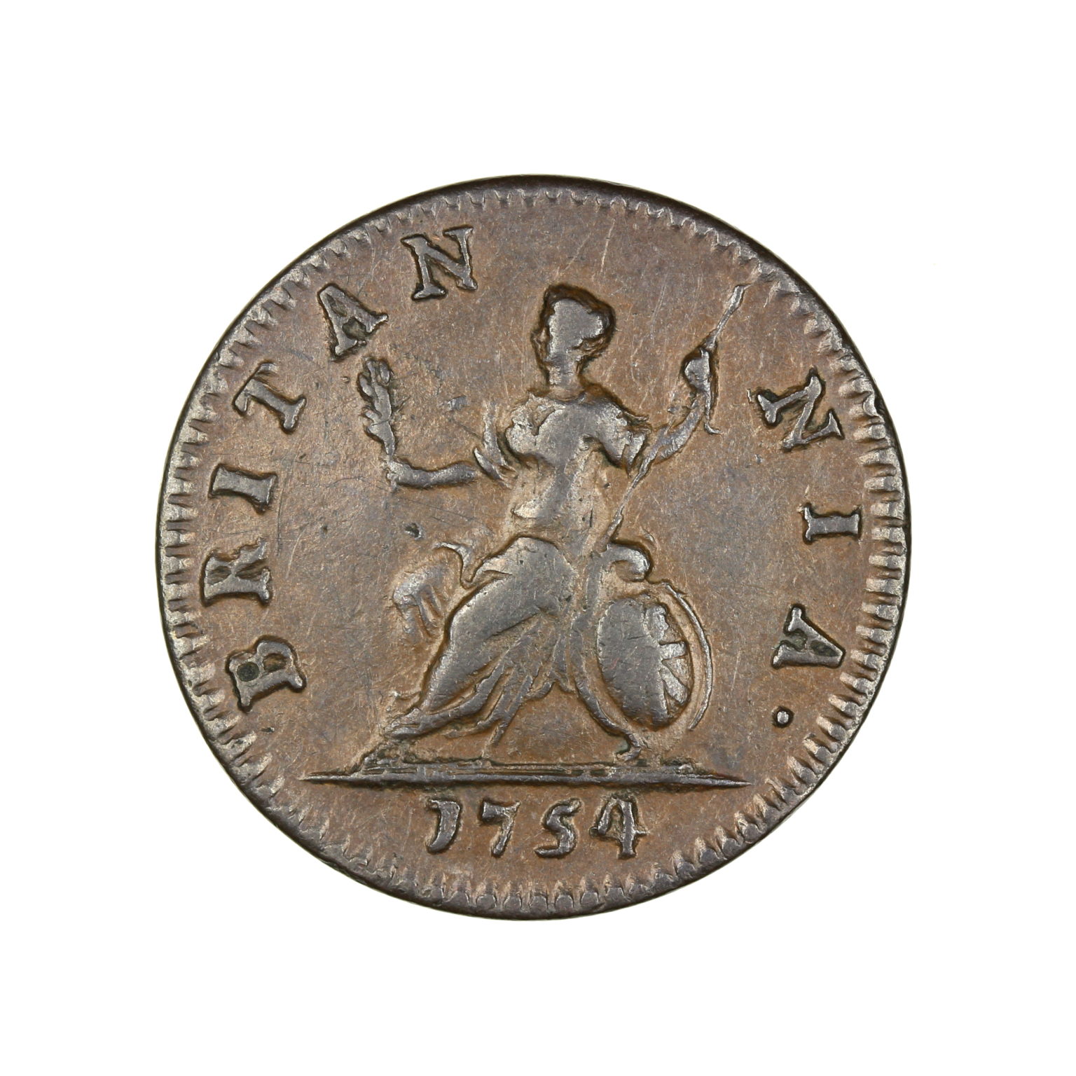 George II AD 1727-1760 Copper Farthing AD 1754 - Silbury Coins ...