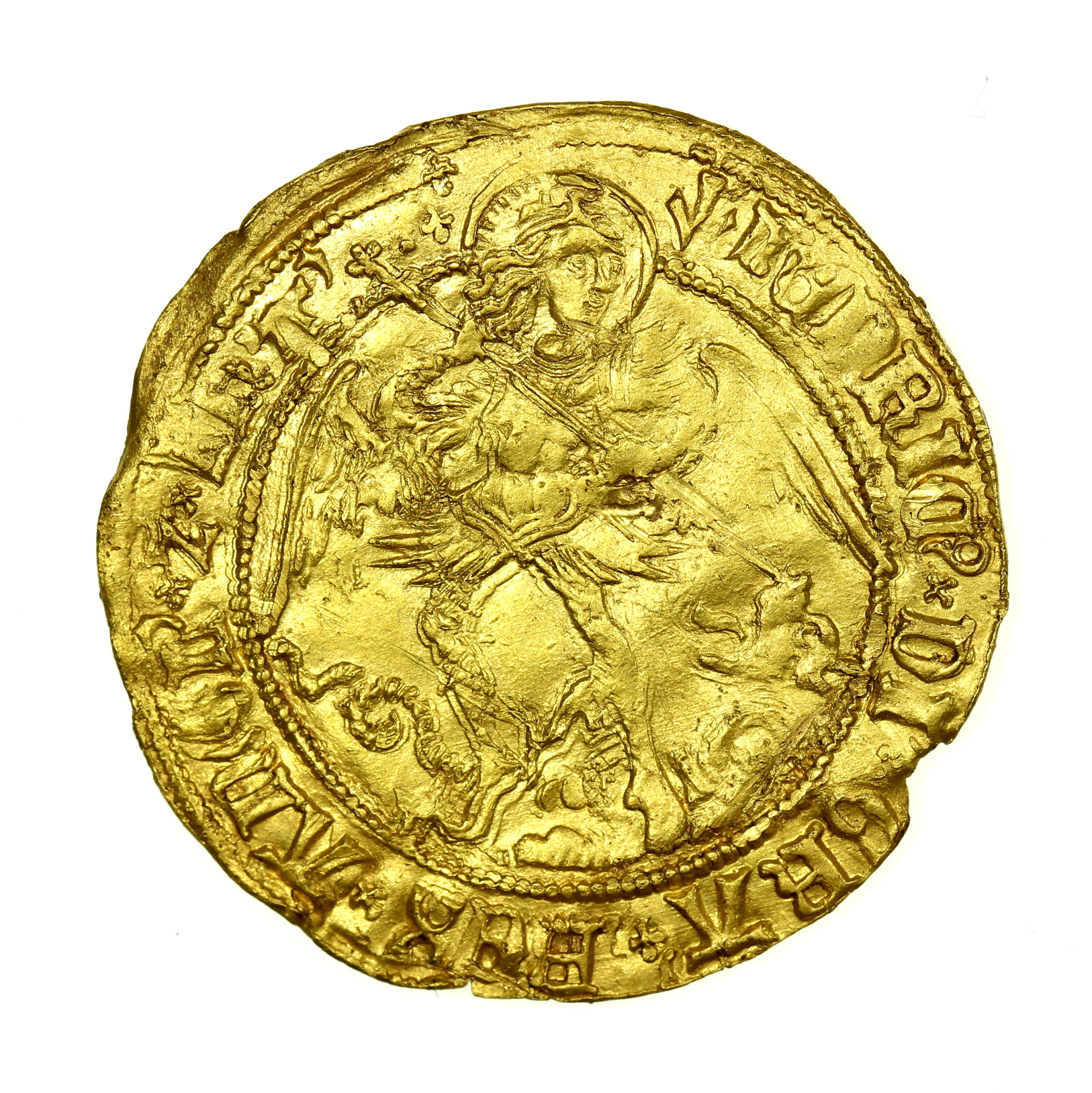 Henry VII AD 1485-1509 Gold Angel, Type V mm. Pheon (AD 1509) Tower ...