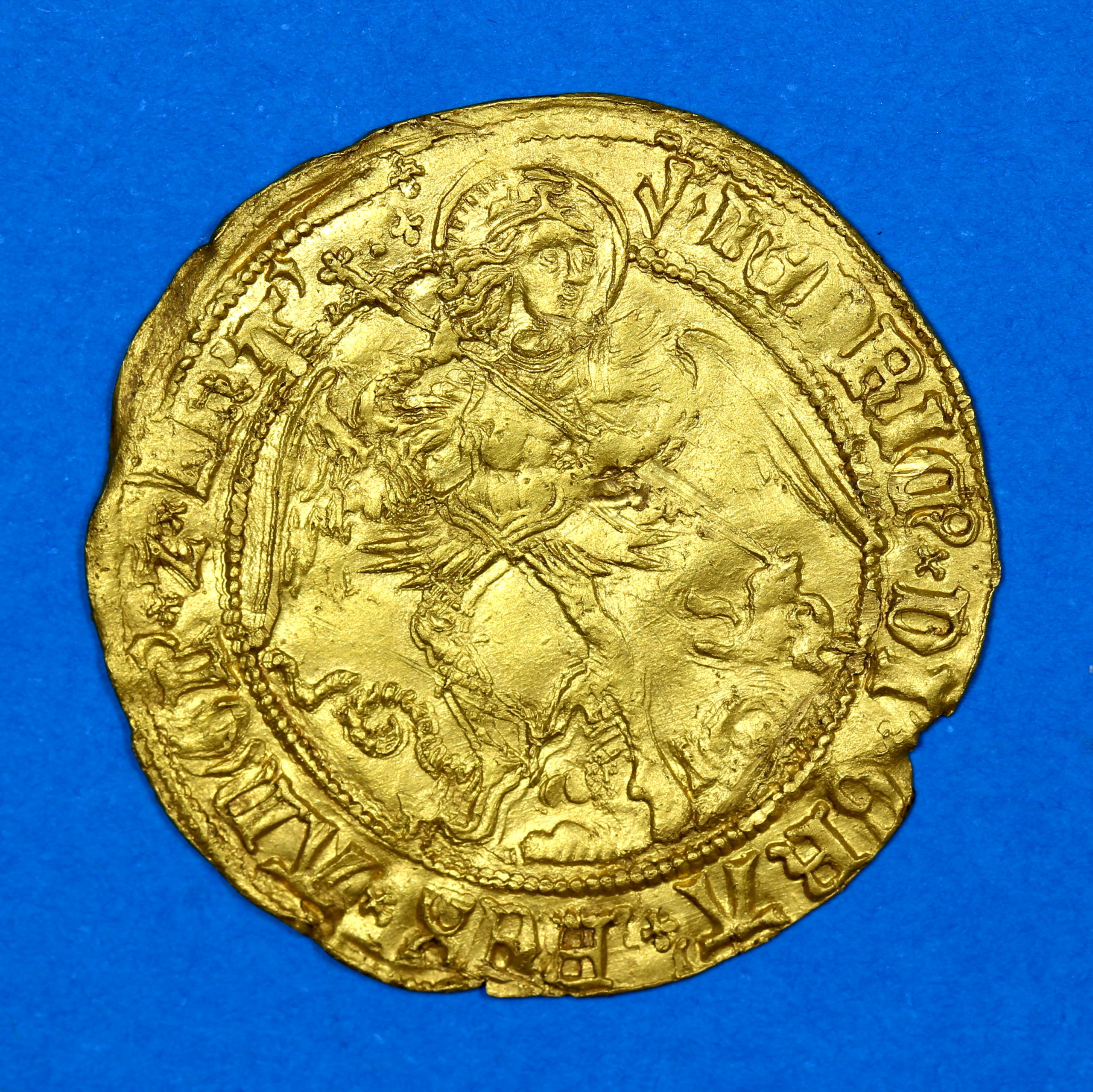 Henry VII AD 1485-1509 Gold Angel, Type V mm. Pheon (AD 1509) Tower ...