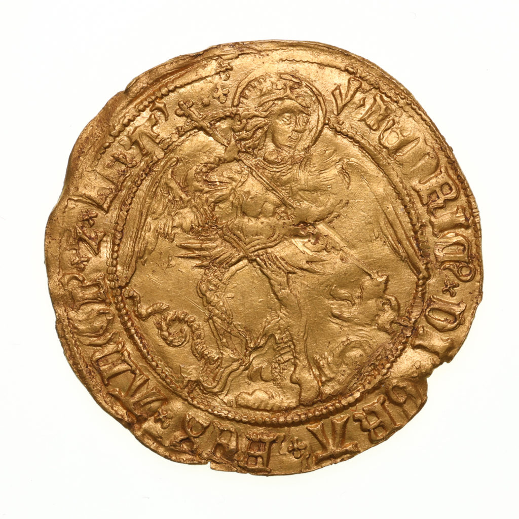 Henry VII AD 1485-1509 Gold Angel, Type V mm. Pheon (AD 1509) Tower ...